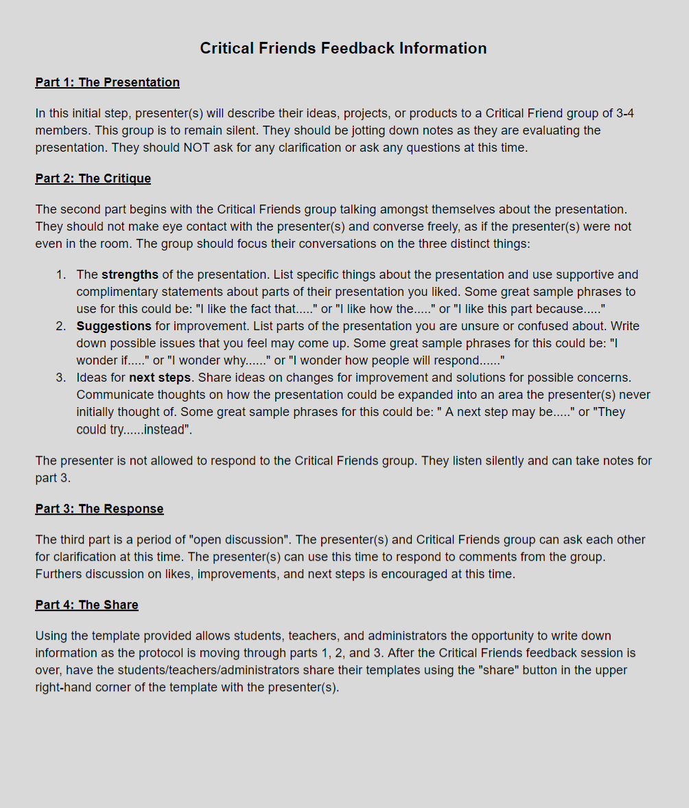Critical Friends Feedback Using Google Drawings – The EdTech Workshop